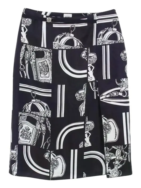 Hermès Silk Graphic Print Midi Skirt - Blue