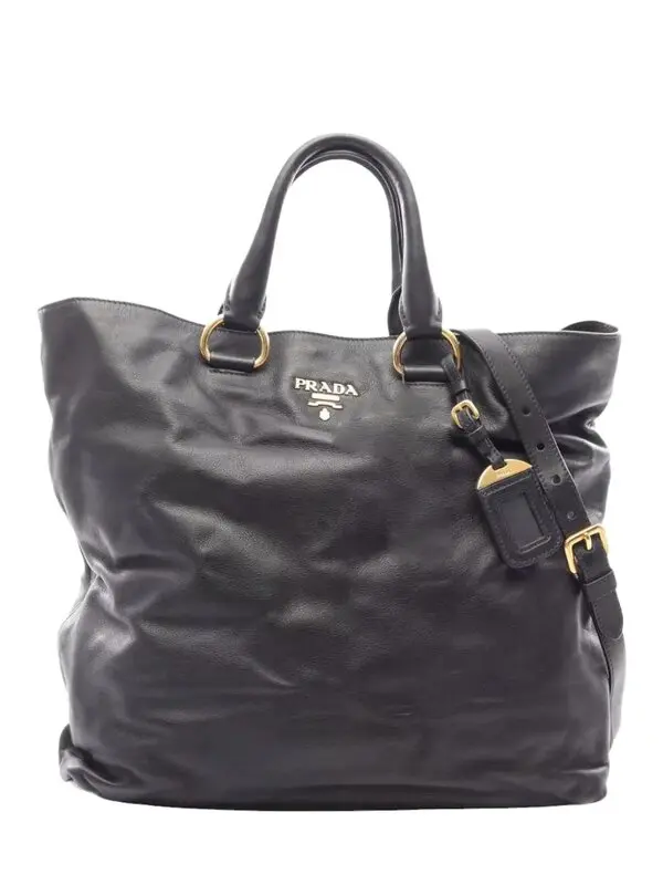 Prada Soft Calf Leather Tote Bag - Black