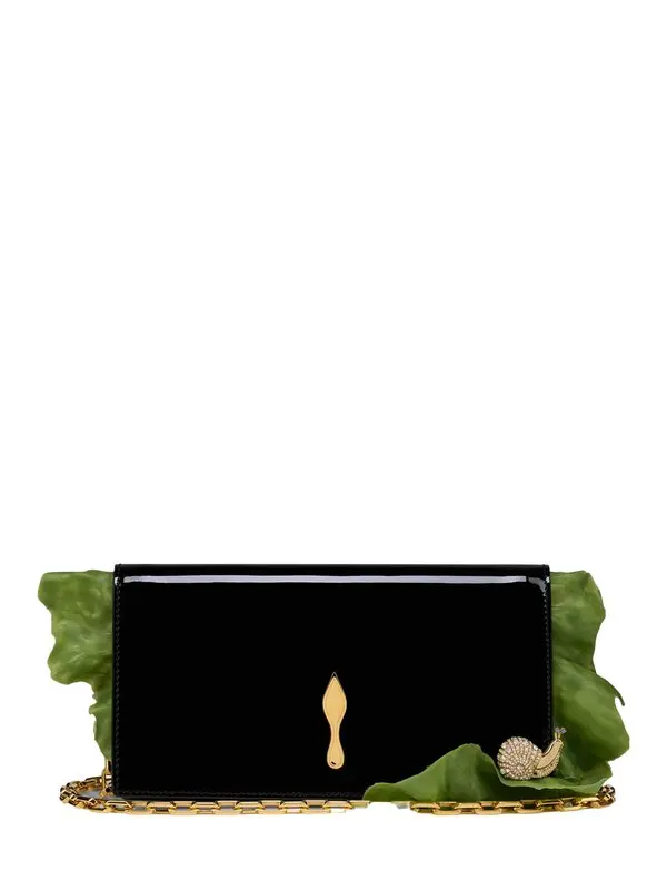 CHRISTIAN LOUBOUTIN Bettina Snail Embellished Patent Leather Clutch Bag - Black