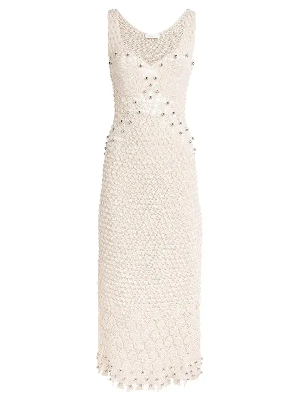 Rabanne Crocheted Metallic Pearl Midi Dress - Ivory
