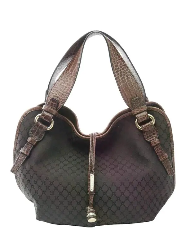 Celine Macadam Croc-embossed Leather Handbag - Brown