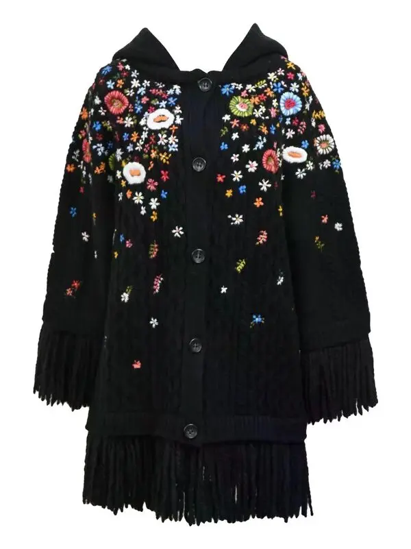 Red Valentino Embroidered Fringed Cardigan - Black