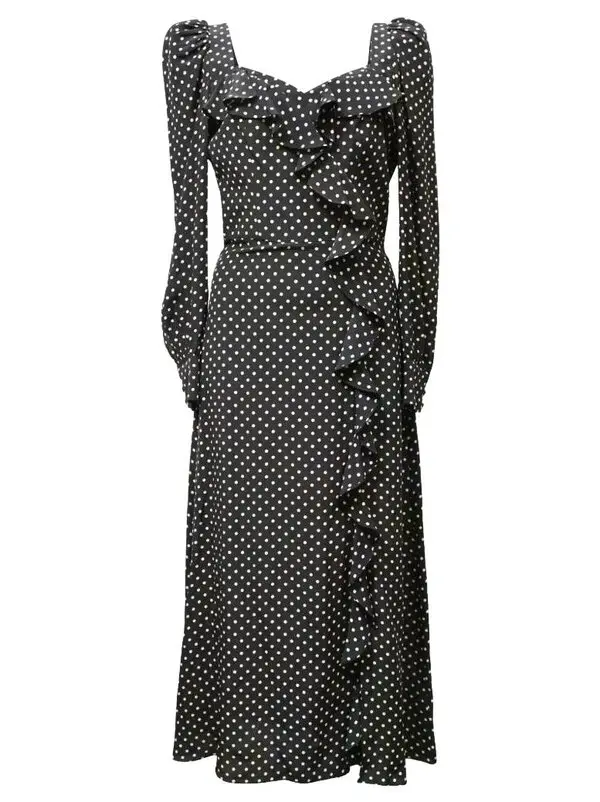 Alessandra Rich Polka-dot Ruffled Silk Dress - Black