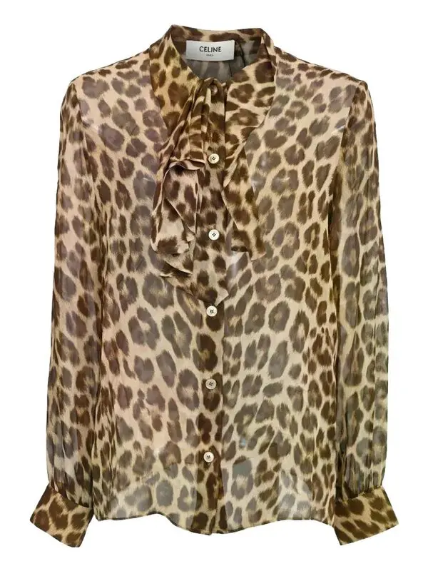 Celine Leopard-print Tie-neck Silk Blouse - Neutrals