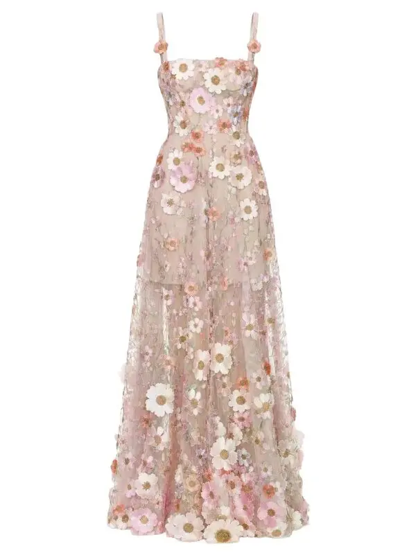BRONX AND BRONCO Venice 3d Jasmine Floral-appliqué Maxi Dress - Pink