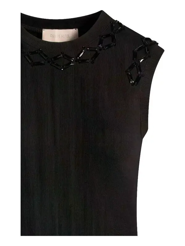 CIRCUS HOTEL Sequin Embellished Ribbed Top - Black