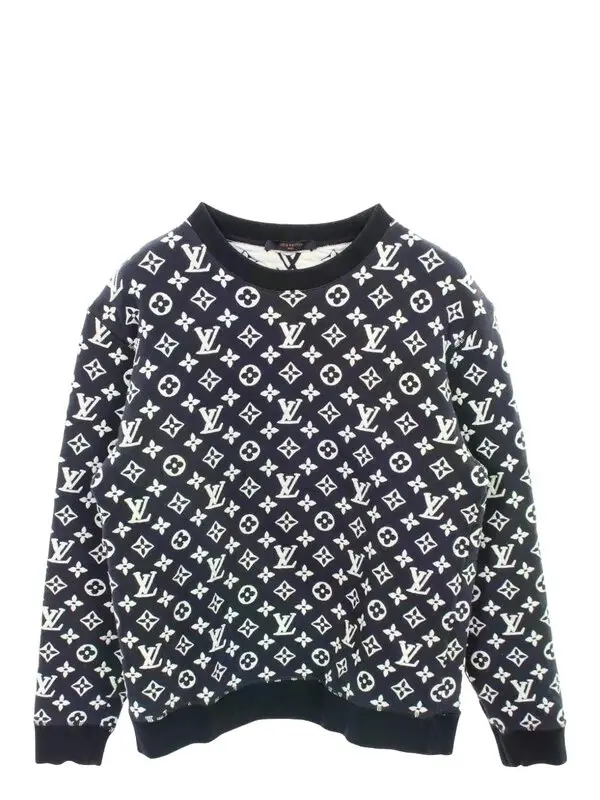 LOUIS VUITTON Monogram Jacquard Crew Neck Sweater - Blue