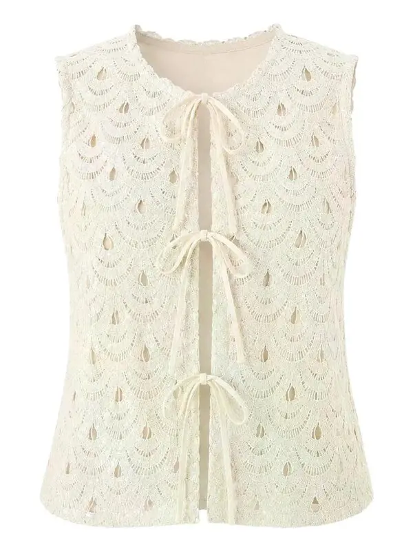 MC2 SAINT BARTH Crochet-knit Tie-fastening Vest - Neutrals