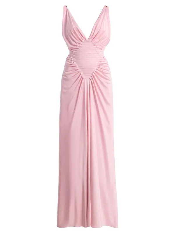 Versace Pleated V-neck Gown - Pink