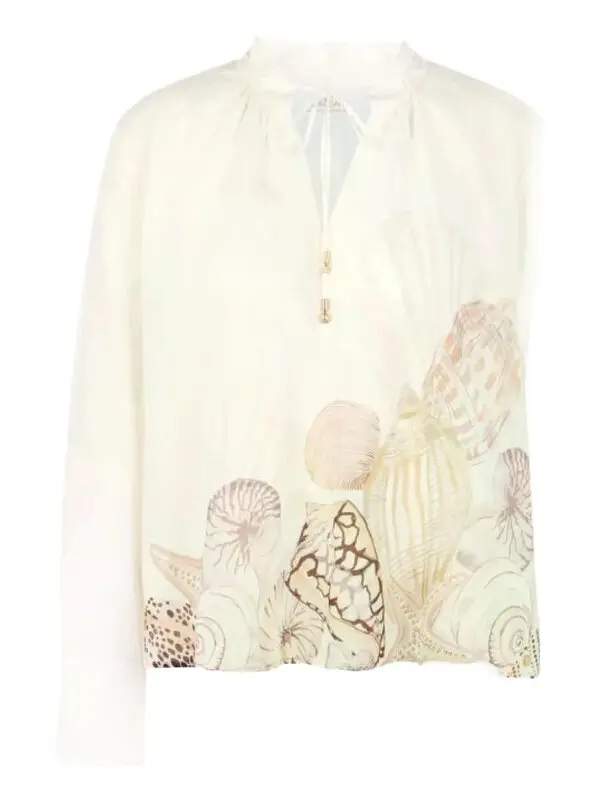 MARCCAIN Seashell-print Tie-neck Blouse - Neutrals