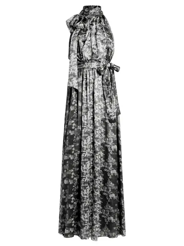 COLLINI MILANO Meg Bow-detail Halterneck Maxi Dress - Black