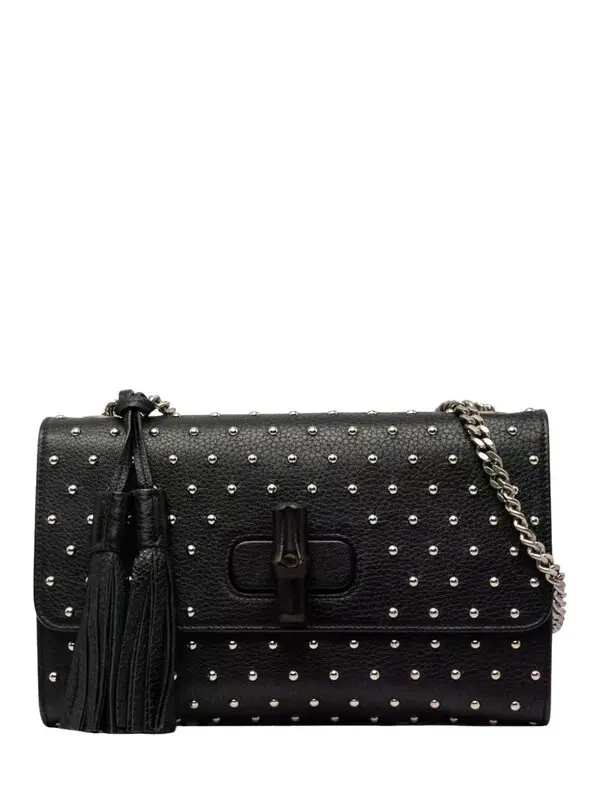 Gucci Medium Studded Leather Miss Bamboo Crossbody Bag - Black