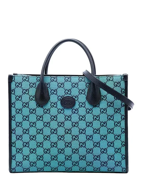 Gucci Gg Canvas Interlocking G Tote Satchel - Blue