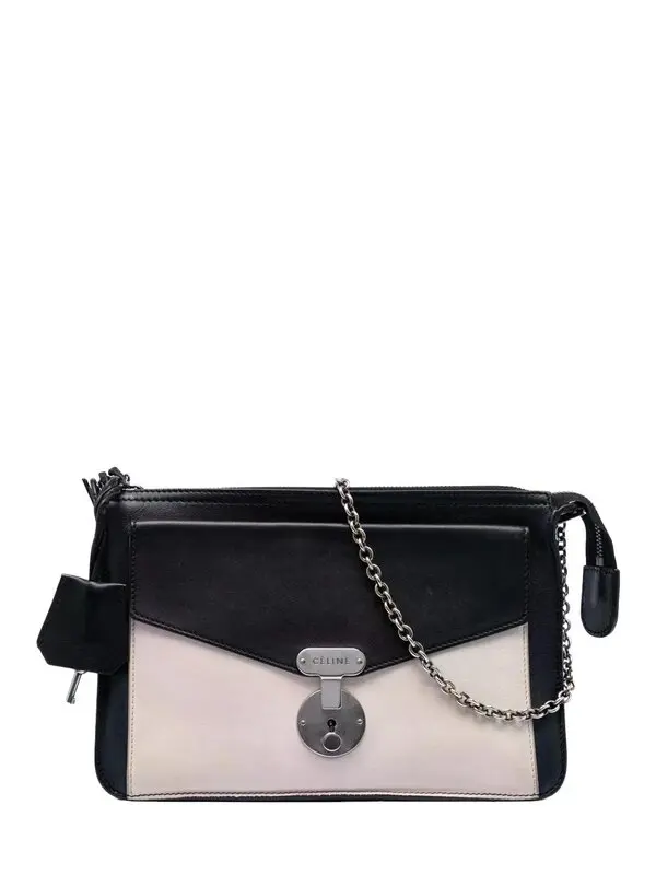 Celine Bicolor Leather Pocket Envelope Zip Crossbody Bag - Black