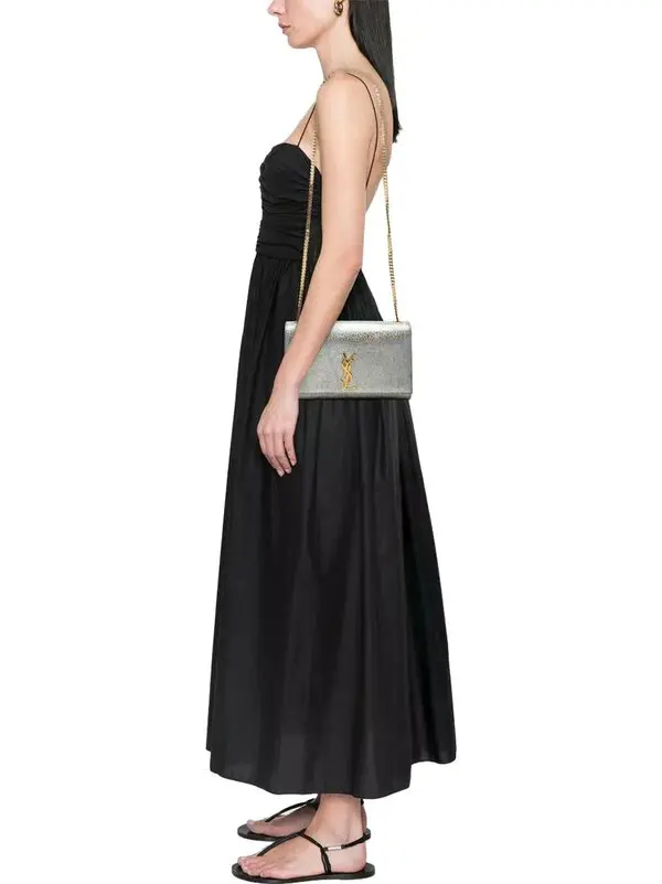 Saint Laurent Medium Metallic Calfskin Classic Monogram Kate Crossbody Bag - Silver