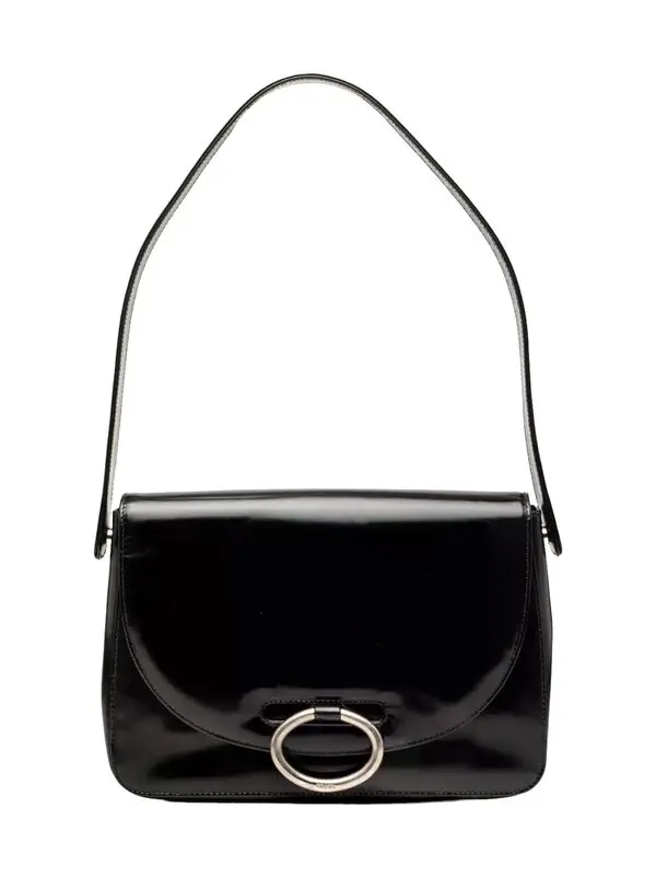 Prada Spazzolato Leather Flap Shoulder Bag - Black