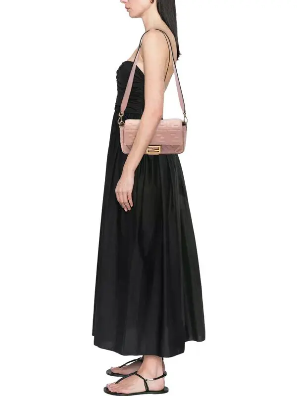 Fendi Zucca Embossed Leather Baguette Satchel - Pink