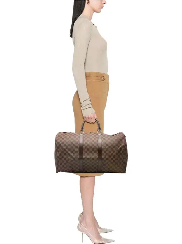 LOUIS VUITTON Damier Ebene Keepall 50 Travel Bag - Brown