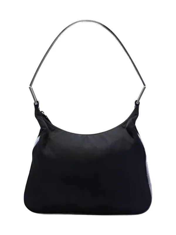 Prada Croc Embossed Leather Trimmed Tessuto Shoulder Bag - Black