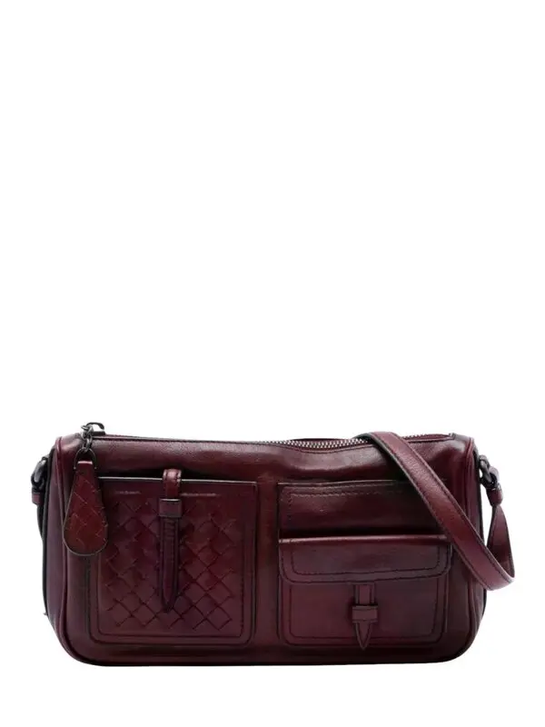 Bottega Veneta Intrecciato Trimmed Multi Pocket Leather Shoulder Bag - Red