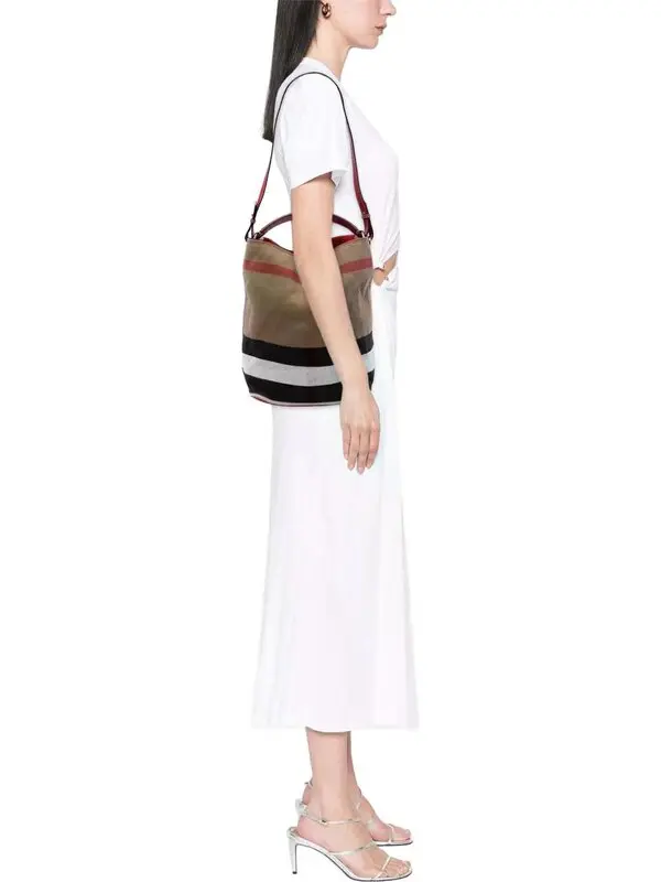 Burberry Medium Mega Check Canvas Ashby Bucket Bag Satchel - Brown