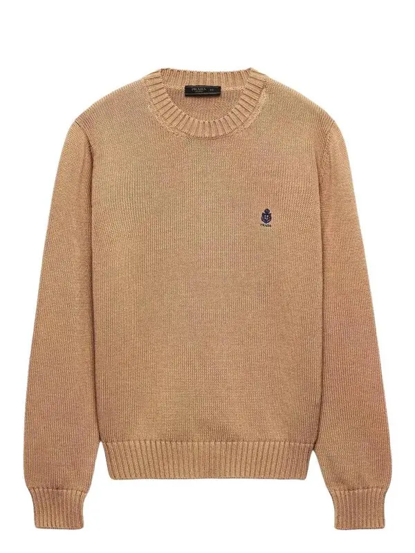 Prada Embroidered Logo Cotton Sweater - Neutrals