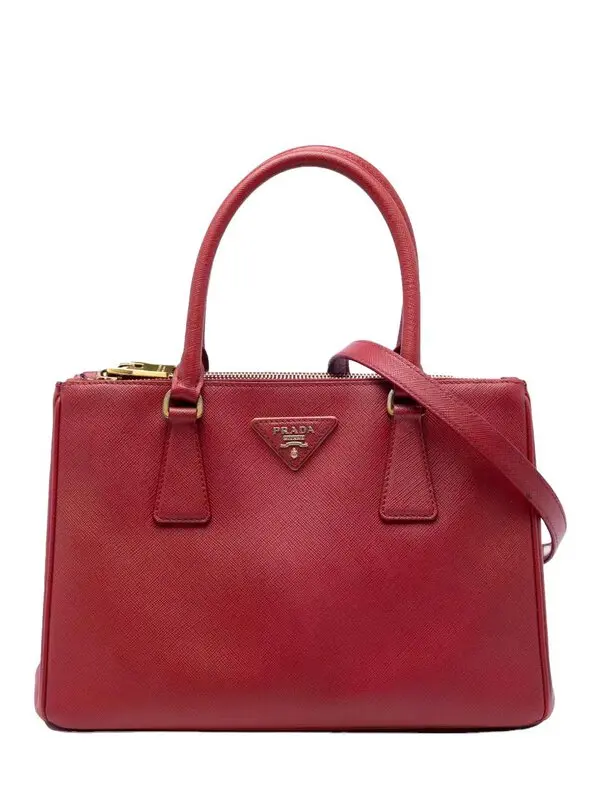 Prada Saffiano Lux Galleria Double Zip Satchel - Red