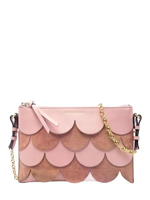 Burberry Peyton Scalloped Leather And Suede Crossbody Bag - Brown