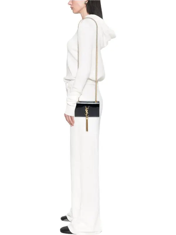 Saint Laurent Patent Leather Monogram Kate Tassel Crossbody Bag - Black