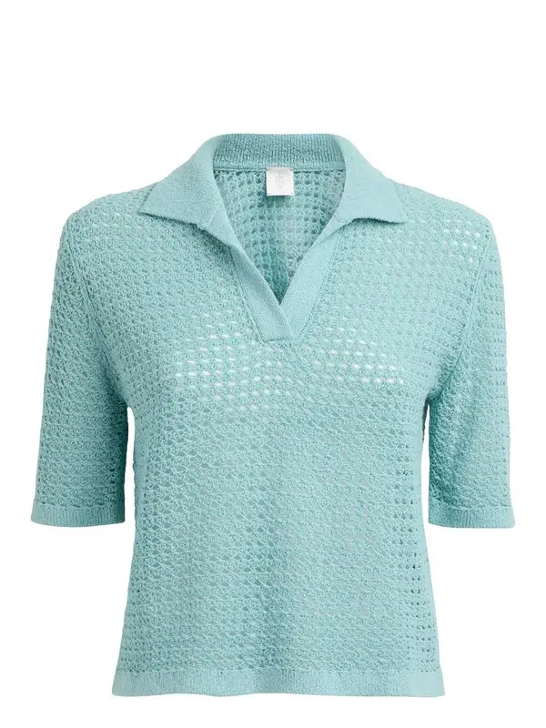 Eleventy Silk Crochet Knit Polo Shirt - Green