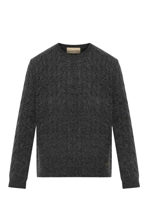 Valentino Garavani Wool V-logo Cable Knit Sweater - Grey