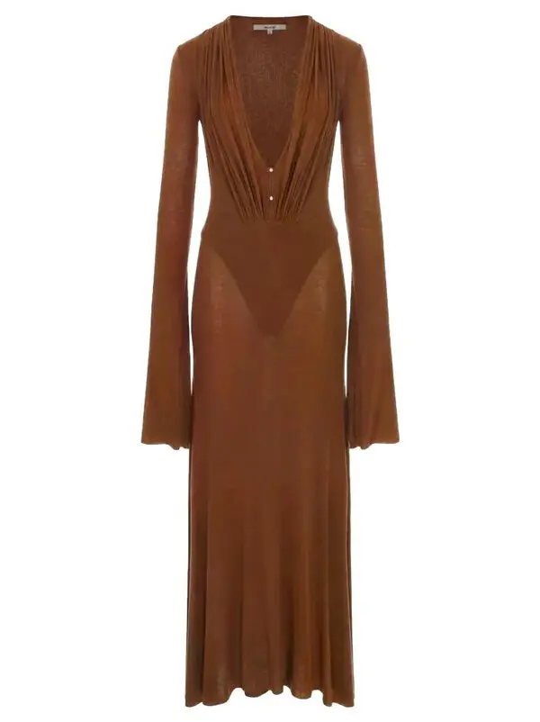 MANURI Suki Ruched Maxi Dress - Brown