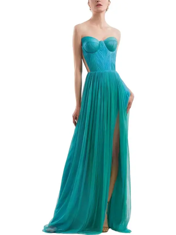 IMROSKA Strapless Sweetheart Neck Corset Gown - Blue