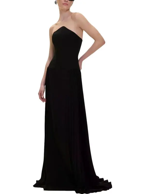 V:PM ATELIER Strapless Pleated Maxi Dress - Black