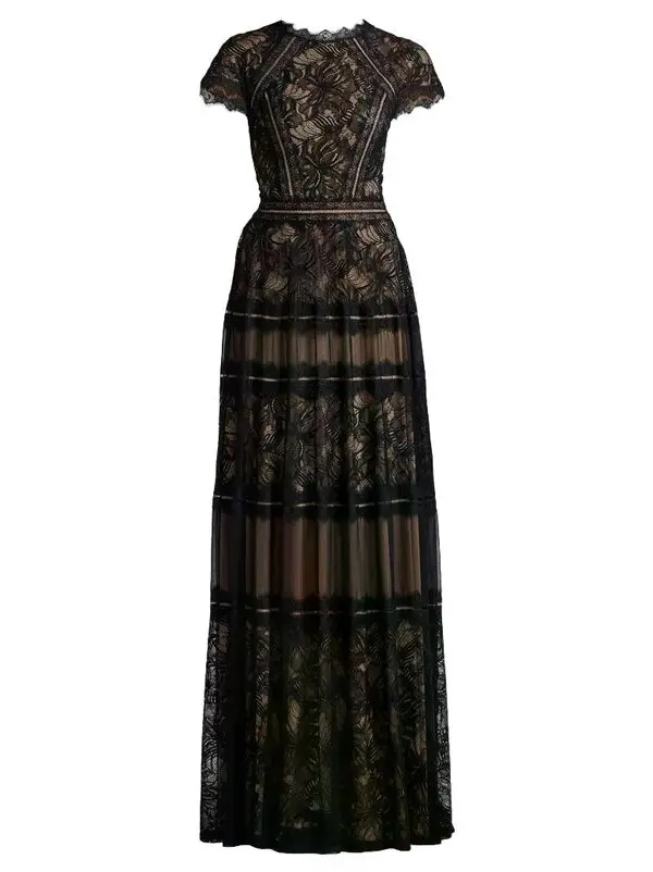 Tadashi Shoji Ahern Lace-panelled Tiered Maxi Dress - Black