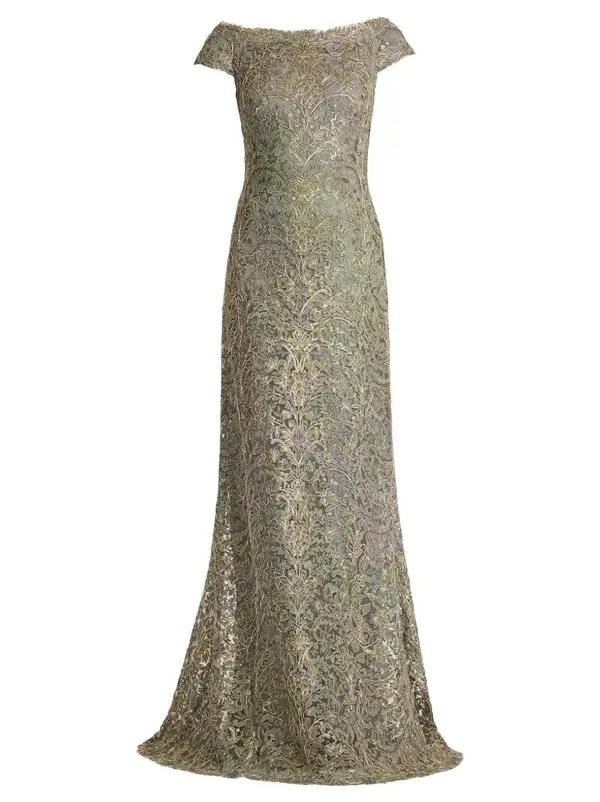 Tadashi Shoji Dusen Vine Embroidered Maxi Dress - Grey