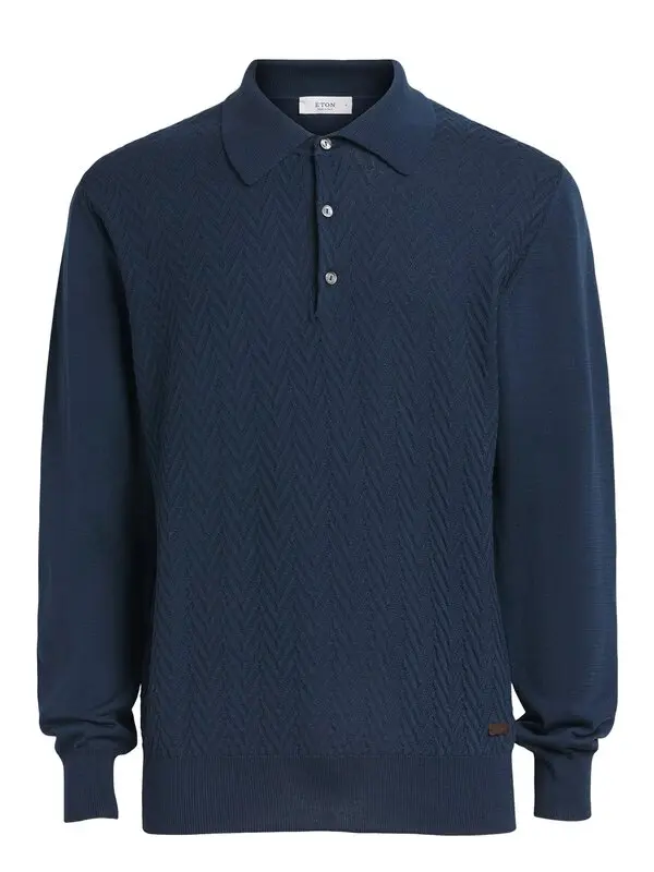 Eton Chevron-jacquard Polo Sweater - Blue
