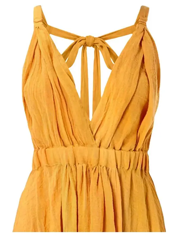 120% Lino Ruched Tie-fastening Dress - Orange
