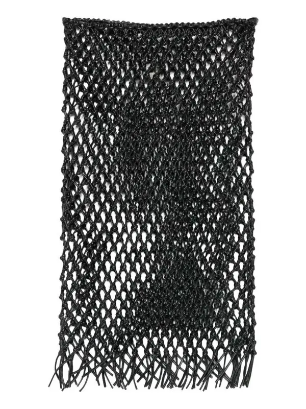 THE FRANKIE SHOP Nelaya Macramé Leather Midi Skirt - Black