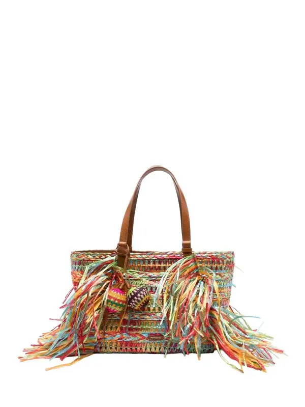 AQUAZZURA Trancoso Fringe-trimmed Woven Tote Bag - Red