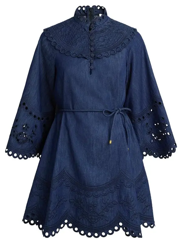 Zimmermann Mahon Denim Broderie Mini Dress - Navy