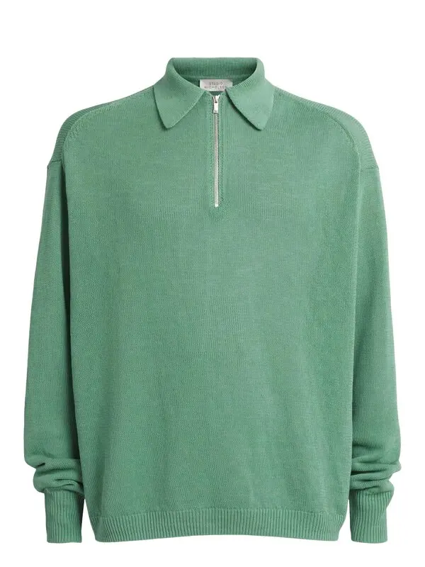 Studio Nicholson Heddy Zip-up Polo Sweater - Green