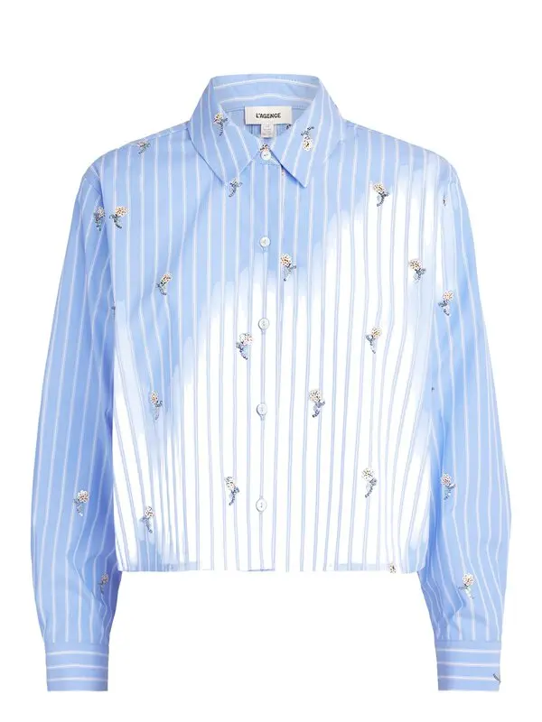L'Agence Sequinned Floral Stripe Shirt - Blue