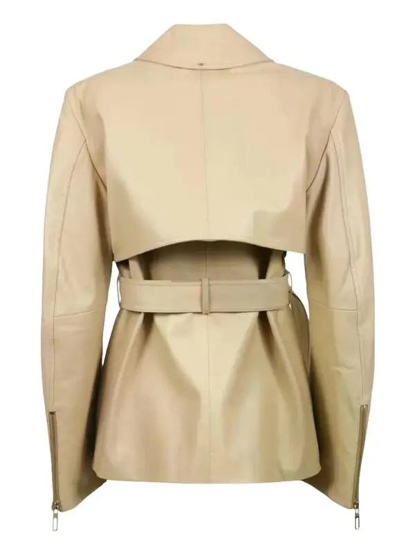Sportmax Belted Leather Jacket - Neutrals