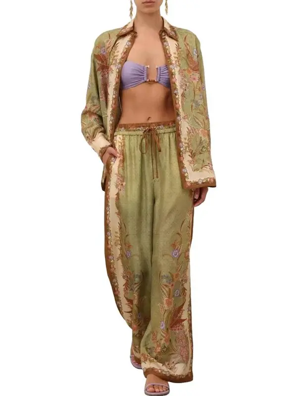 Zimmermann Indra Relaxed Pants In Khaki Scarf Floral - Green