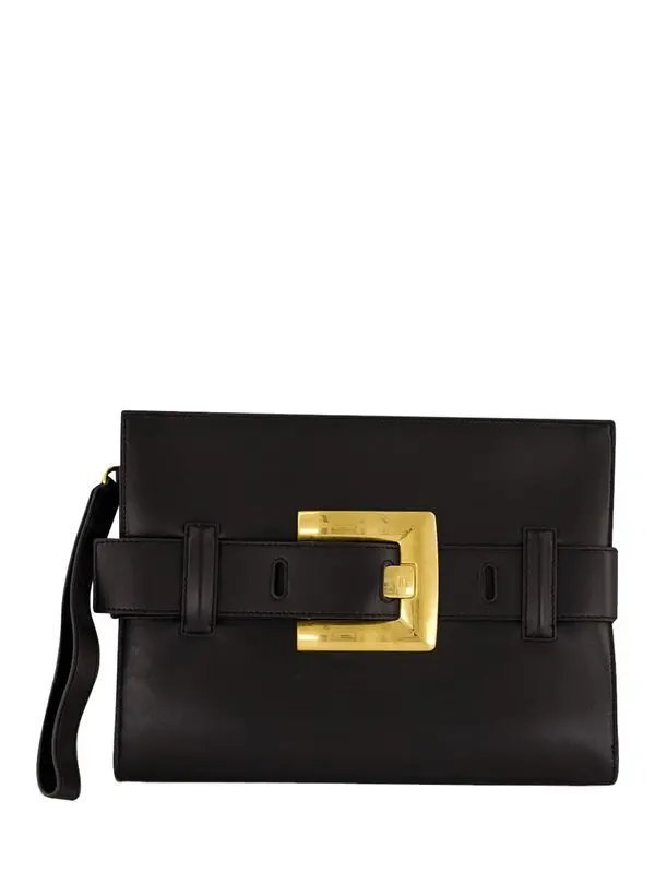 Balmain Anthem Smooth Leather Clutch - Black
