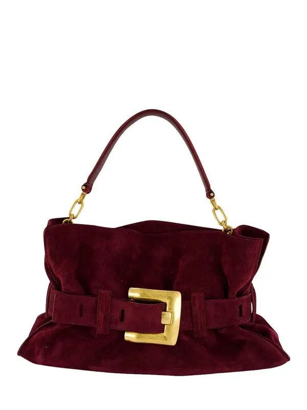 Balmain Anthem Medium Suede Leather Bag - Burgundy