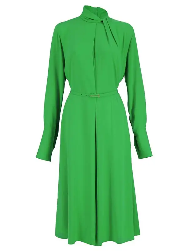 TOM FORD Clover Silk Belted Midi Dress - Green