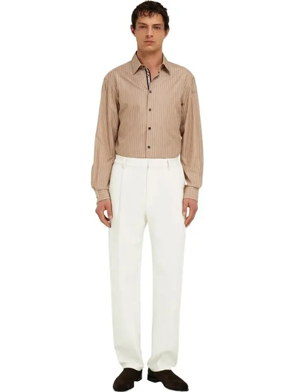 FERRAGAMO Tailored Cotton Cashmere Twill Trousers - Cream