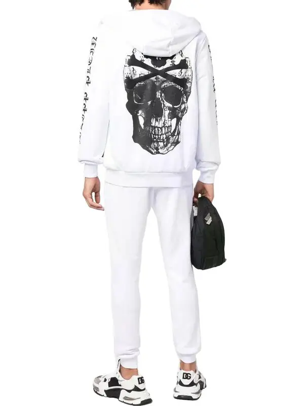 Philipp Plein Skull Print Hoodie Sweatjacket - White